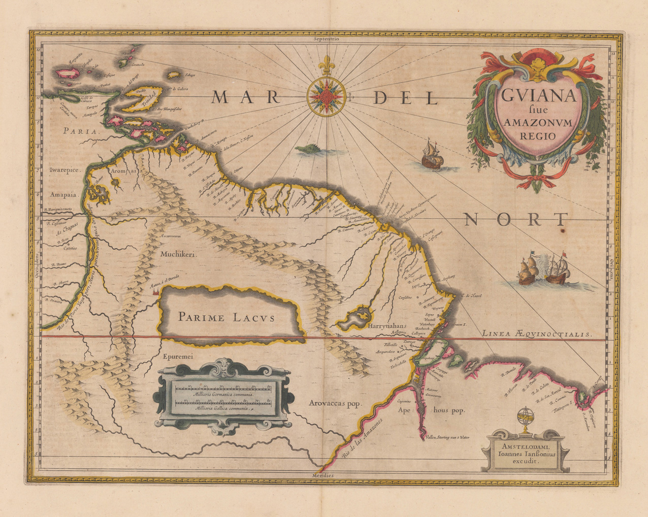Antique, old, rare and historic map of Guiana by Jansonnius, Joan ...