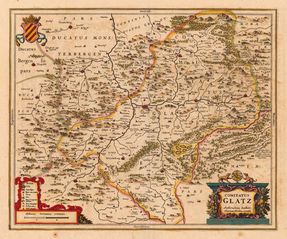 Antique, old, rare and historic map of Glatz (Klotzko) by Hondius ...