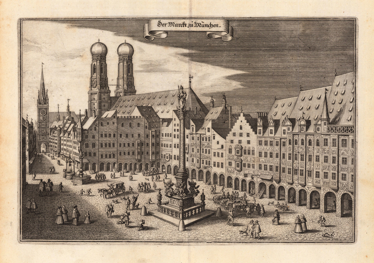 Antique, old, rare and historic map of Marienplatz zu München by Merian ...